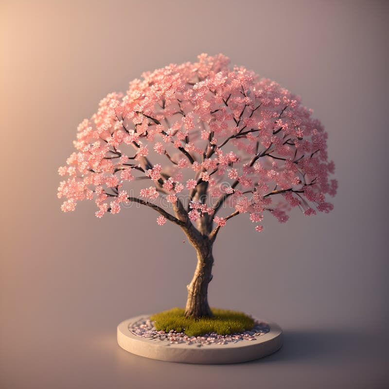 A Small Cute Blossoming Sakura Bonsai Tree, 3d Isometric Reference ...