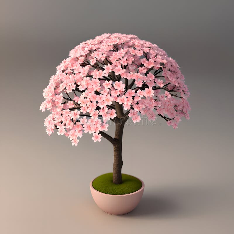 A Small Cute Blossoming Sakura Bonsai Tree, 3d Isometric Reference ...