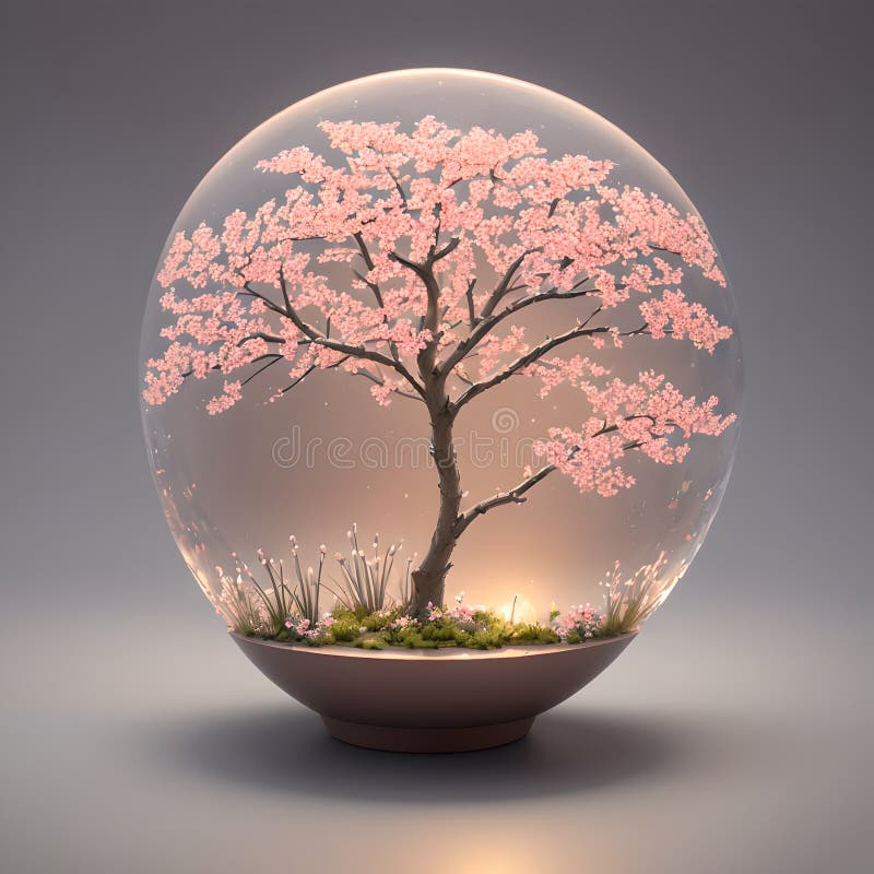 A Small Cute Blossoming Sakura in Glass Snow Ball, 3d Isometric ...