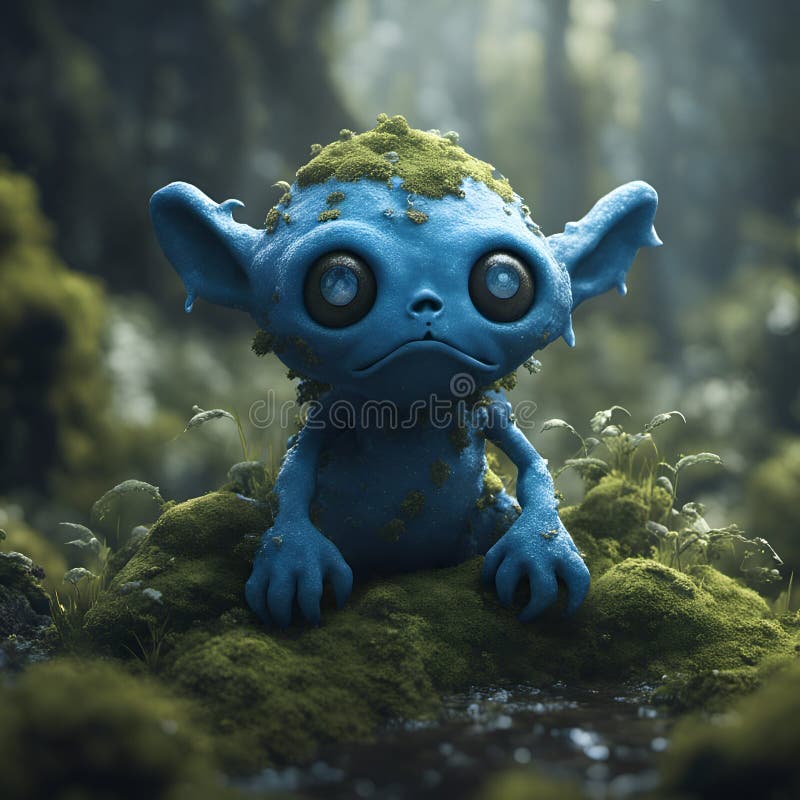 Blue Creature Covered in Moss Stock Illustration - Illustration of ...