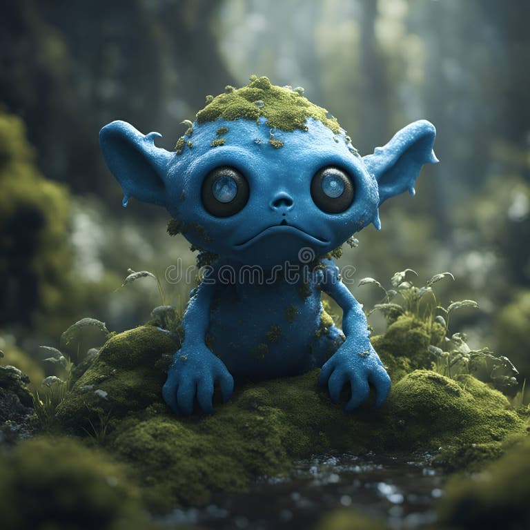 Blue Creature Covered in Moss Stock Illustration - Illustration of ...