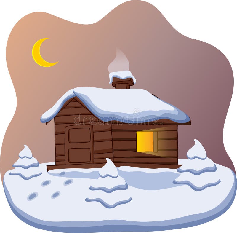 Small Cute Cottage with a Christmas Tree Stock Vector - Illustration of ...