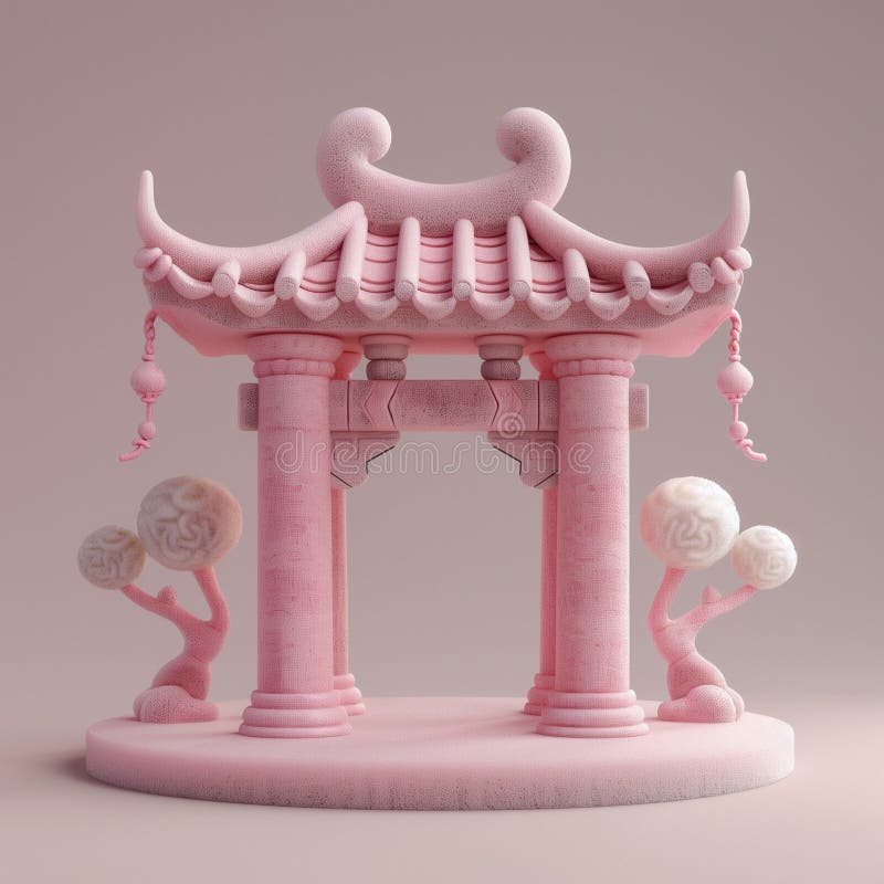 Small and Cute Felt Fiber Chinese Arch Made of Felt Fiber Pink Stock ...