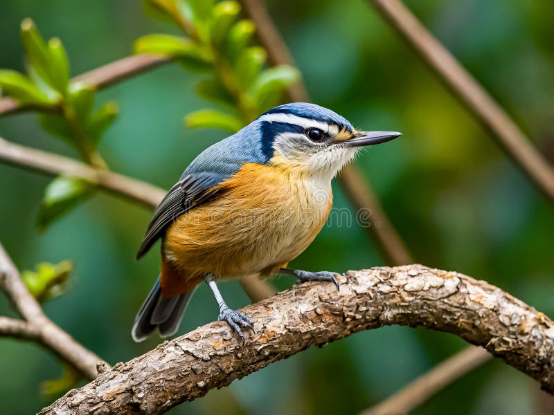 A Small Cute Fluffy Bahama Nuthatch Perching on a Branch in the Forest ...