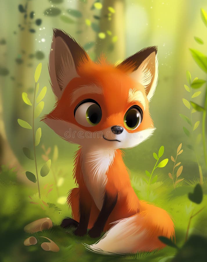 Small Cute Fox 2D Art Vector Stock Illustration - Illustration of small ...