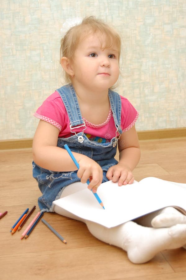 Small Cute Painting Girl at Home Stock Image - Image of caucasian ...