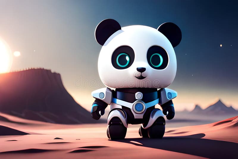 Little robot mecha panda stock illustration. Illustration of cute ...