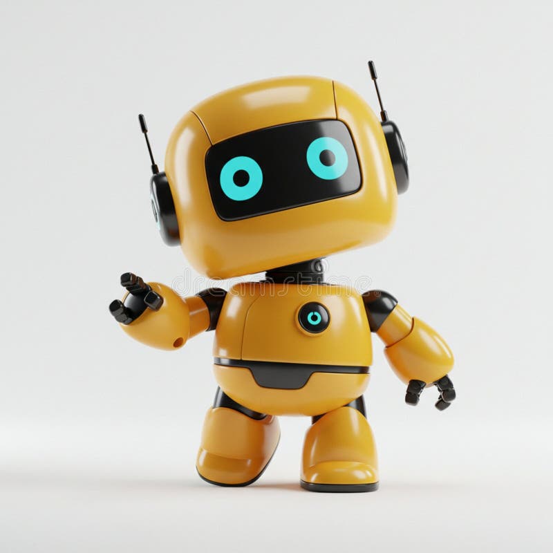 A Small, Cute Robot with a Glossy, Yellow Body and Black Accents Stands ...