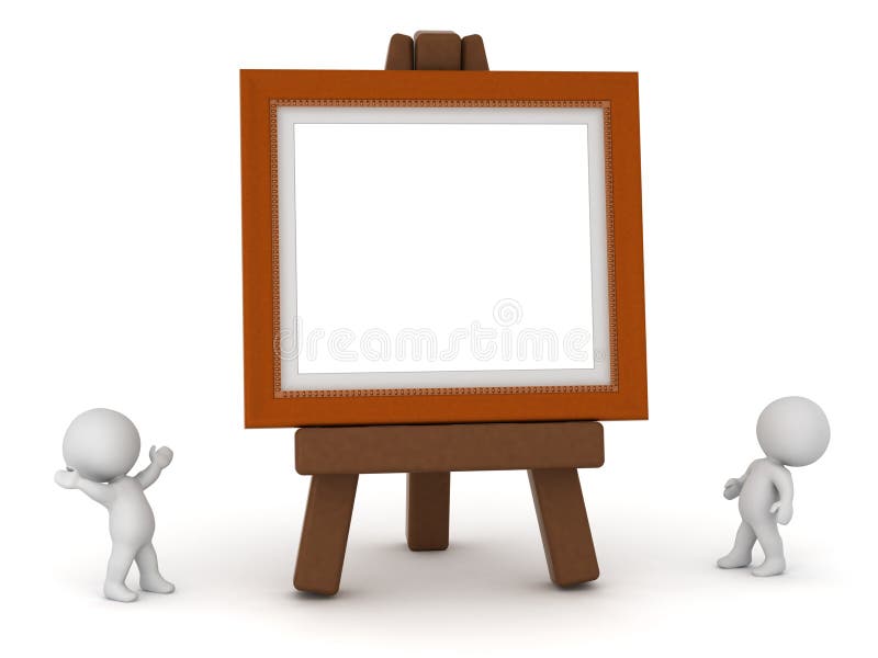 Small 3D Characters with Large Easel and Painting Frame Stock ...