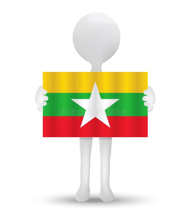 Small 3d Man Holding a Flag of Republic of the Union of Myanmar Stock ...