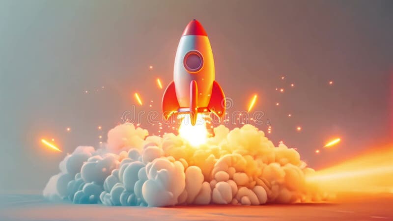 Small 3d Rocket Emoji Taking Off and Launching with Flames and Smoke ...