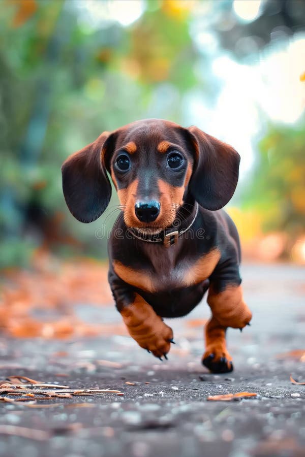A Small Dachshund Dog Running on the Ground Stock Photo - Image of wolf ...