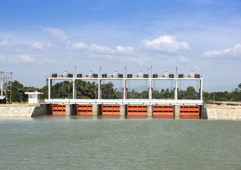 Small Dam in River with Blue Sky Stock Photo - Image of building ...