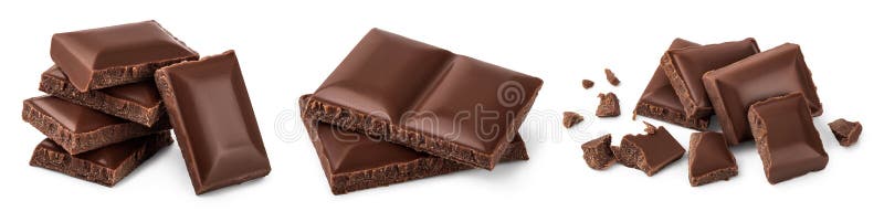 Small Dark Chocolate Pieces Isolated on White Background with Clipping ...