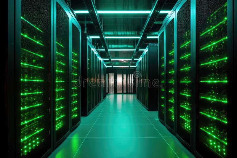 Small Data Center Illuminated only by Server Lights Stock Illustration ...