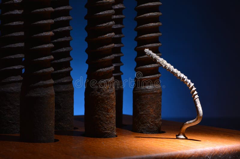 Small, Damaged, Corroded Paired with Oversized Screws Stock Photo ...
