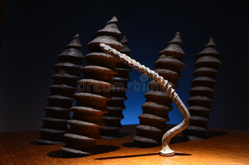 Small, Damaged, Corroded Paired with Oversized Screws Stock Photo ...