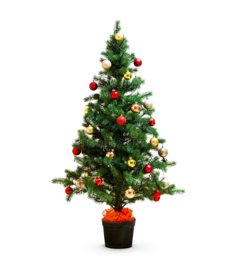 Small Decorated Christmas Tree Isolated Stock Image - Image of isolated ...