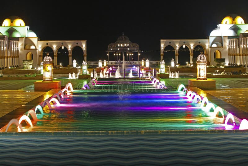 Small Decorative Stream Light by Coloured Lights at Night Stock Photo ...