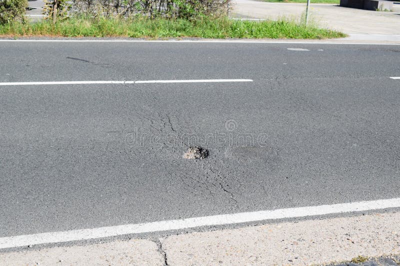 Deep Pothole on a Wide Main Road Stock Image - Image of asphalt, roof ...