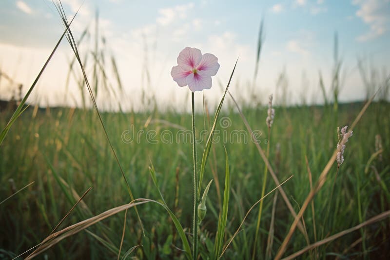 A Small, Delicate Flower Standing Alone in a Field of Tall Grass Stock ...