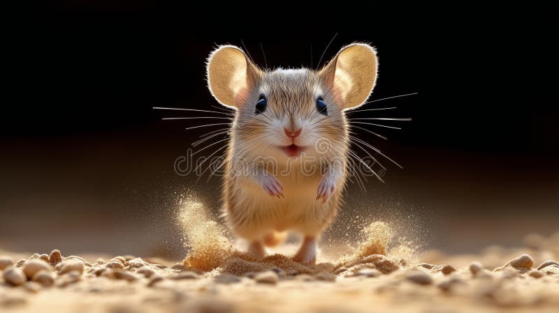 Small Desert Mouse Runs Joyfully Across Sandy Ground in Low Light ...