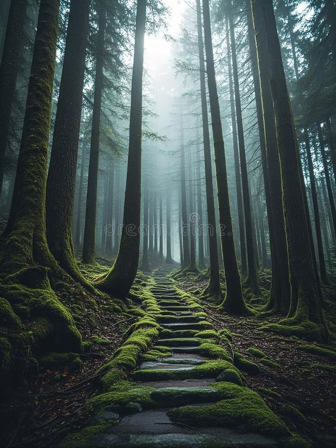 The Small Path in the Forest Stock Illustration - Illustration of tree ...