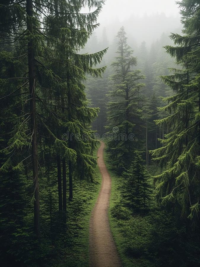 The Small Path in the Forest Stock Illustration - Illustration of ...