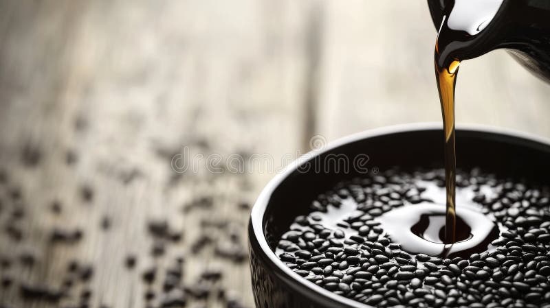 A Small Dish is Filled with a Smooth Stream of Soy Sauce, Highlighting ...