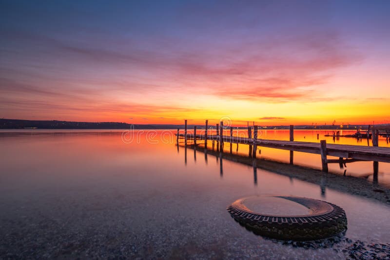 Small Dock and the Lake at Sunset Stock Photo - Image of nature, small ...