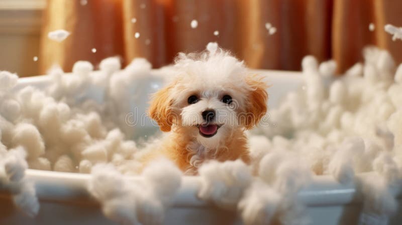 Small Dog Being Washed in Bath Tube Full of Foam. Generative AI Stock ...