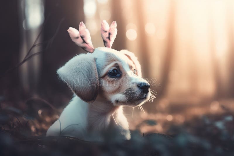 A Small Dog with a Deer S Antlers on Its Head Stock Illustration ...