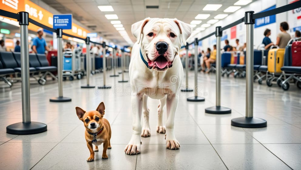 Small Dog and a Large Dog Standing in Front of a Security Checkpoint ...