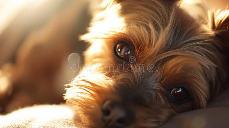 A Small Dog Laying on a Bed with Its Head Resting, AI Stock ...