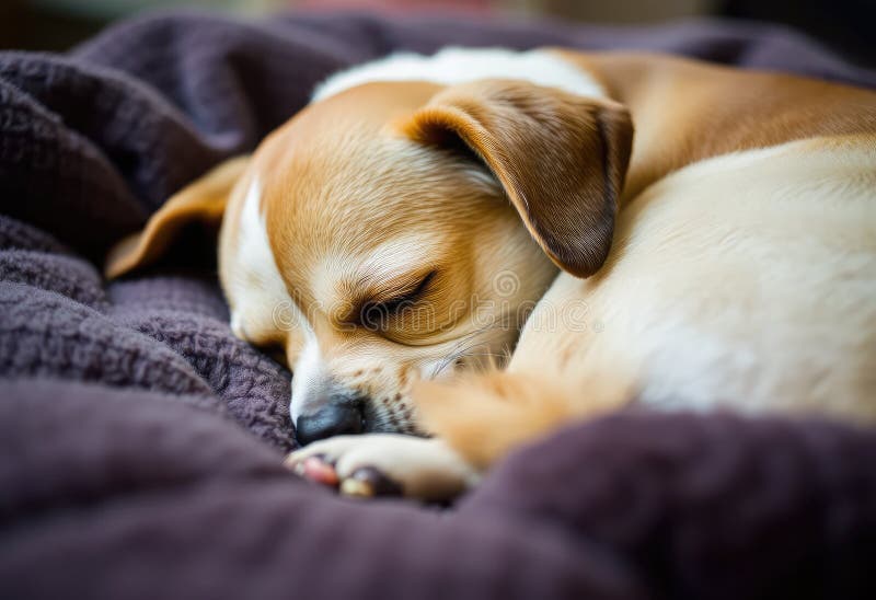 A Small Dog Resting Peacefully at Home, Curled Up and Sleeping in a ...