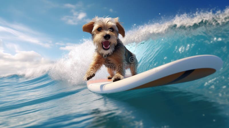 A Small Dog Riding on a Surfboard. Generative AI Stock Illustration ...