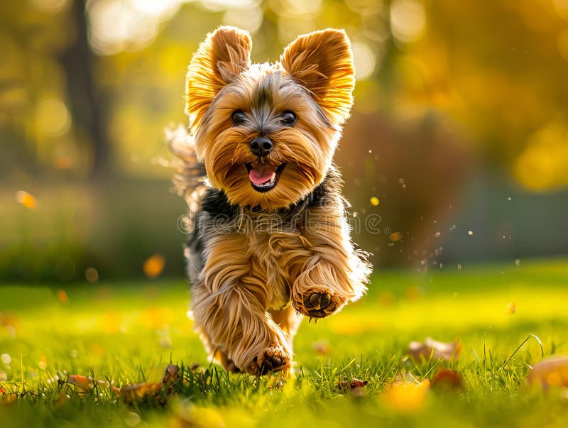 A Small Dog Running in the Grass in a Park Stock Photo - Image of ...