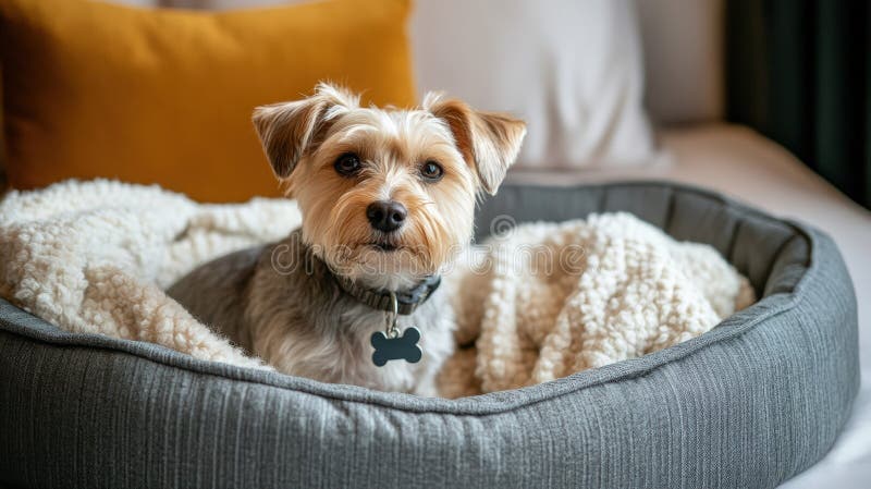 A Small Dog is Sitting in a Bed with a Blanket and a Bone. Generative ...