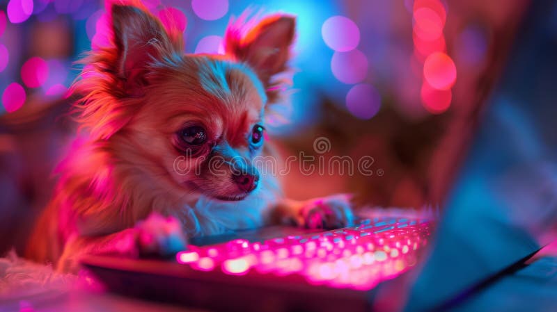 Small Dog Sitting on Computer Keyboard Stock Image - Image of curious ...