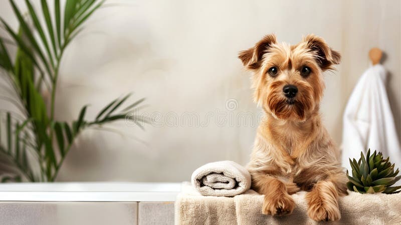 Small Dog Sitting in a Pet Spa Salon Stock Illustration - Illustration ...
