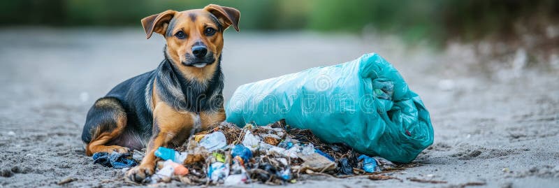 A Small Dog Sitting Sadly by a Pile of Garbage in the Park ...