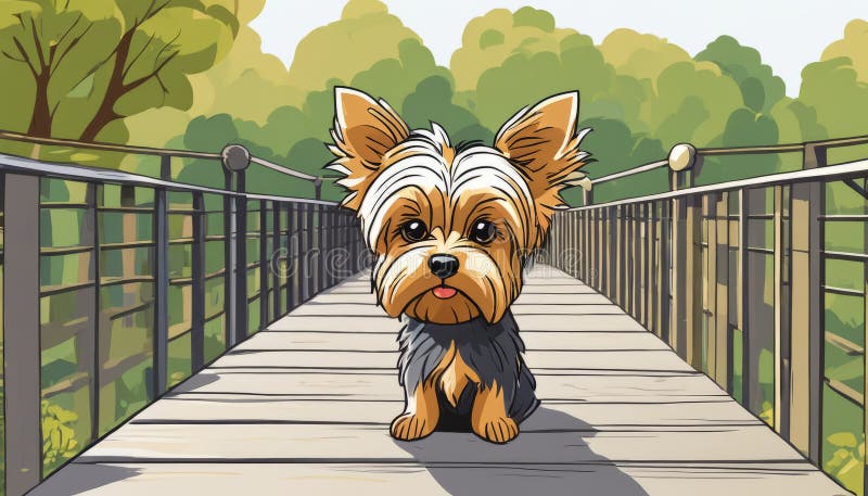 A Small Dog Standing on a Bridge Stock Illustration - Illustration of ...