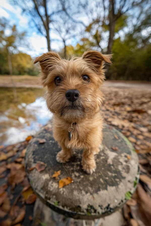 A Small Dog Standing on Top of a Wooden Post. Generative AI Stock Image ...