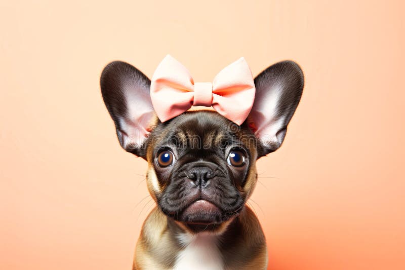 Small Dog Wearing Bunny Ears and Pink Bow Tie Stock Photo - Image of ...
