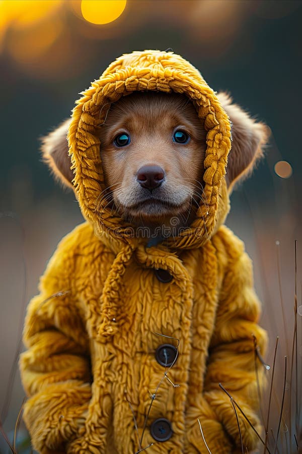 A Small Dog Wearing a Yellow Coat Stock Image - Image of wearing ...