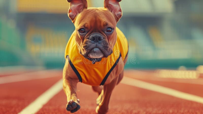 Small Dog in Yellow Shirt Running on Track Stock Photo - Image of track ...