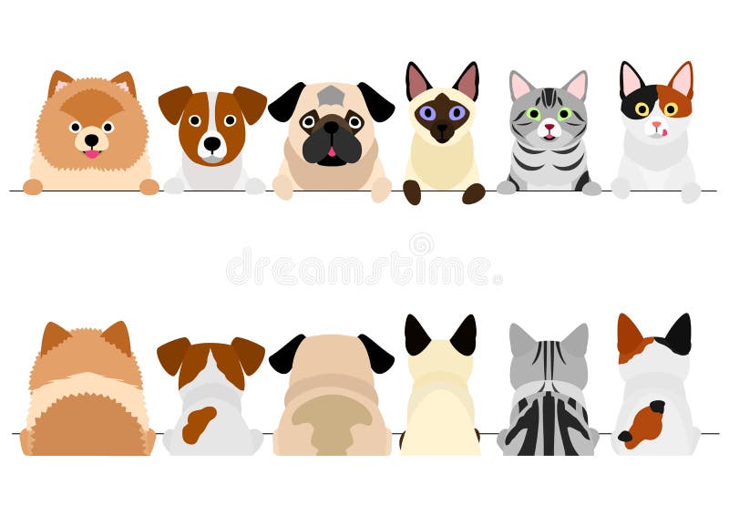 Small Dogs and Cats Border Set, Upper Body, Front and Back Stock Vector ...