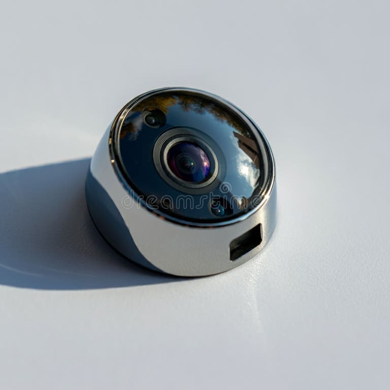 Small, Dome-shaped Security Camera with a Metallic Finish Set on a Flat ...