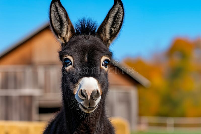 A Small Donkey Standing in Front of a Barn Stock Image - Image of ...