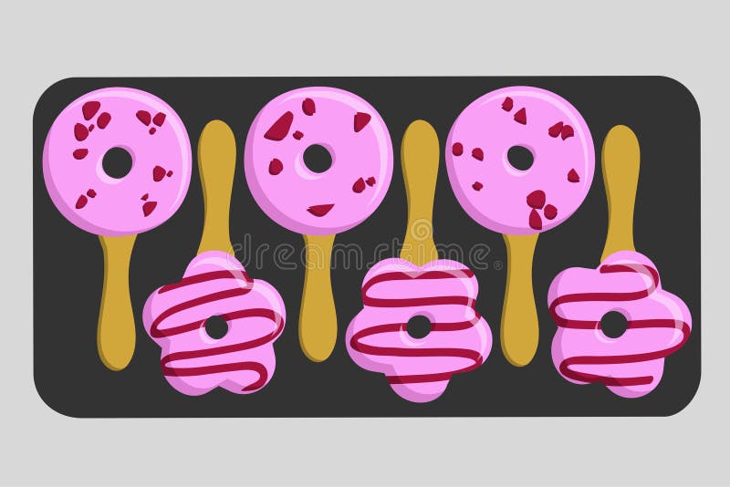 Small Donuts with Pink Icing and Bright Sprinkles on a Black ...